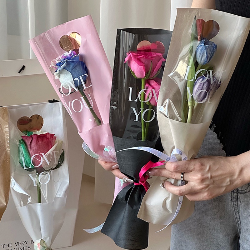 SHIOK Bronzing Wording Love You Single Flower Bag Wrapper For Flower ...