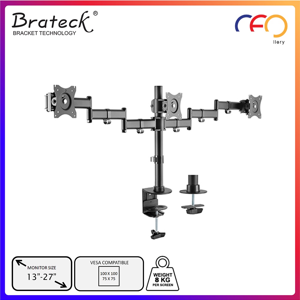 Brateck Triple Monitor Arm Stand Economy Steel VESA Desk Mount 13-27 ...