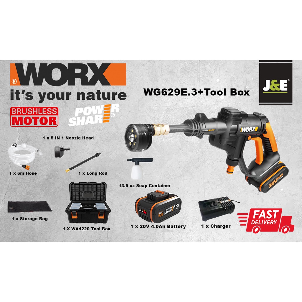 J&E NEW WORX WG629E PowerShare 20V Water Jet Cordless Brushless Motor ...