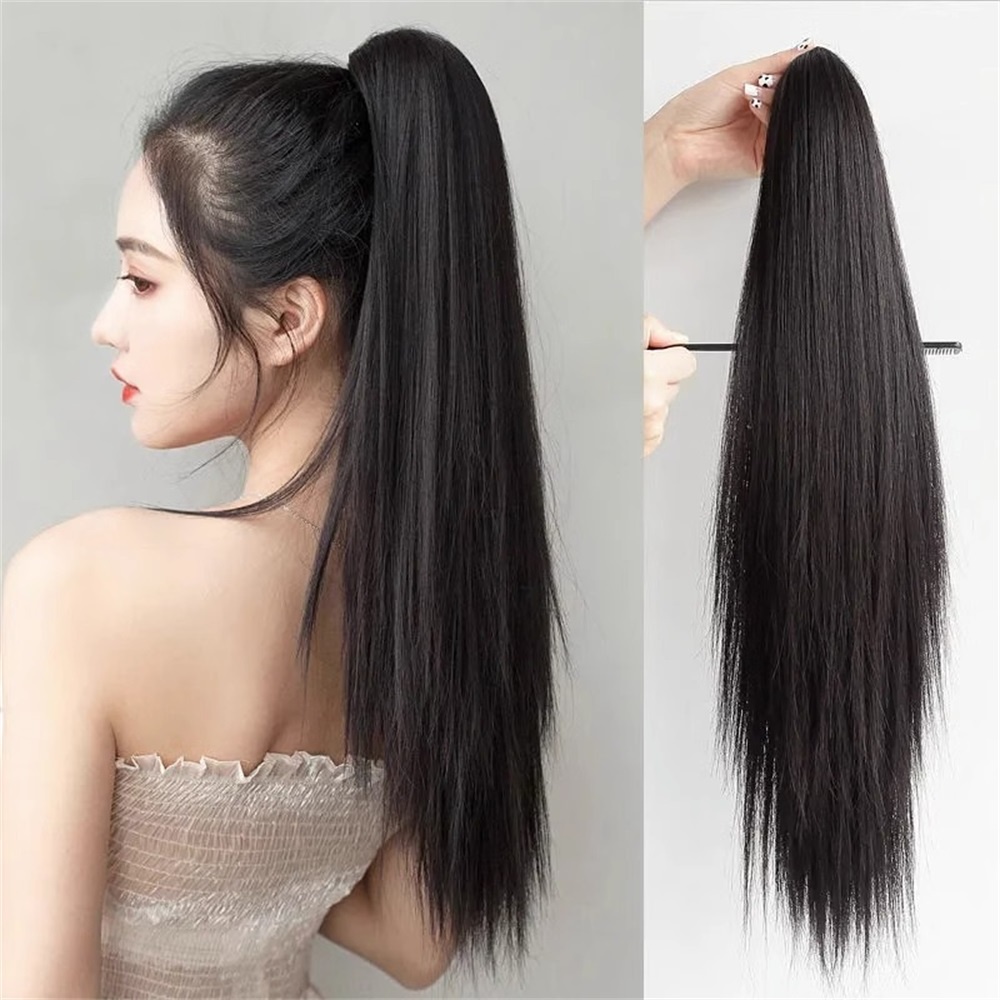 Natural Looking Long Straight Hair Ponytail Wig Clip-In Hair Extension ...