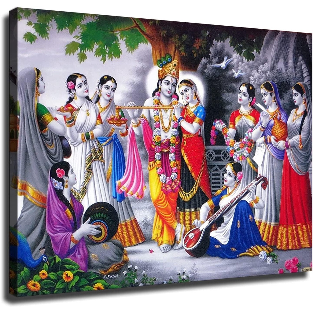 Lord Radha Krishna Playing and Enjoying Flute Under The Tree with ...