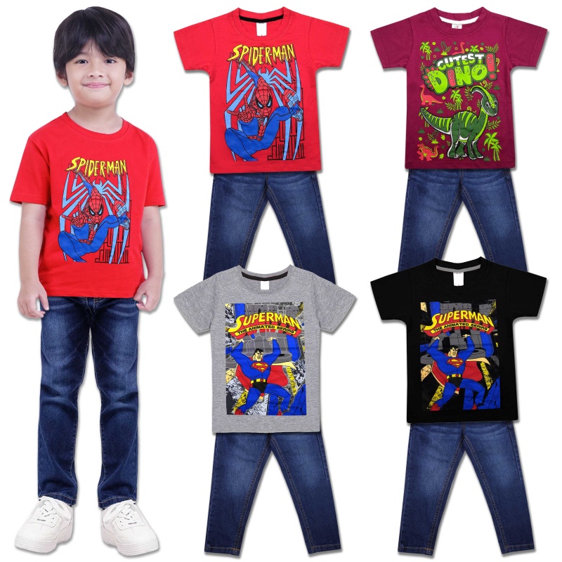 (1Y-6Y) Boy Casual Cartoon Shirt and Jeans Set Kids Jeans Set / Set ...