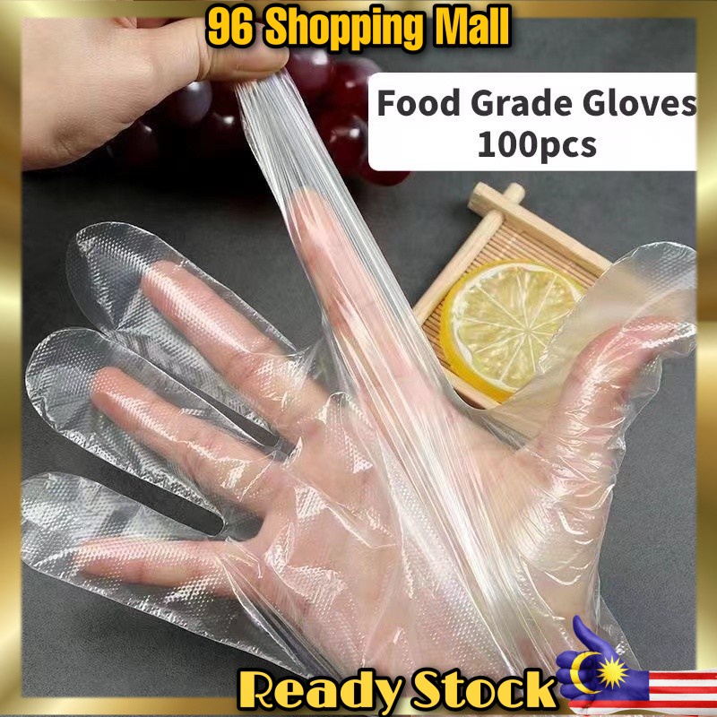 100 PCS Disposable Glove Food Grade Plastic Kitchen Hygiene Hand Glove ...