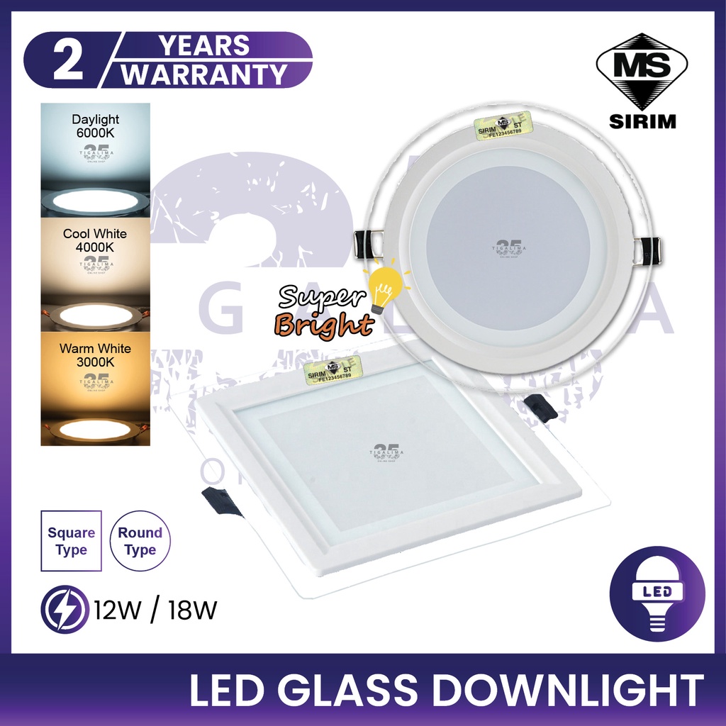 [SIRIM] LED Glass Downlight 4Inch 12W / 6Inch 18W Round Square LED ...
