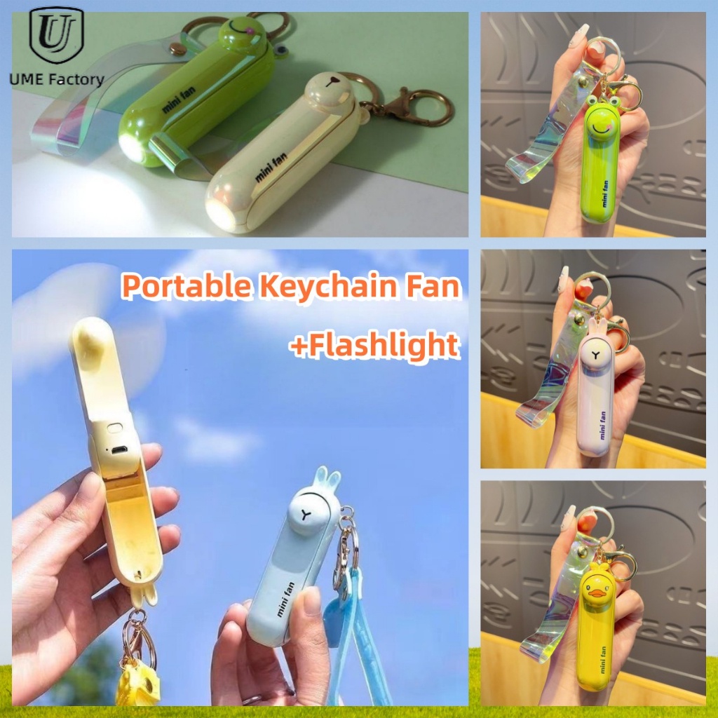 Keychain Mini Fan foldable with flashlight rechargeable fan hand fan ...