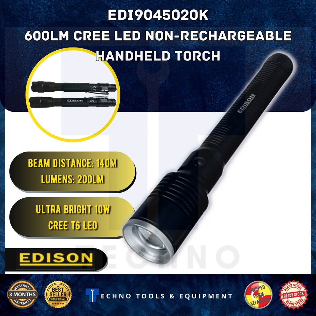 Edison EDI9045020K 600lm CREE LED Non-Rechargeable Handheld Torch 100% ...