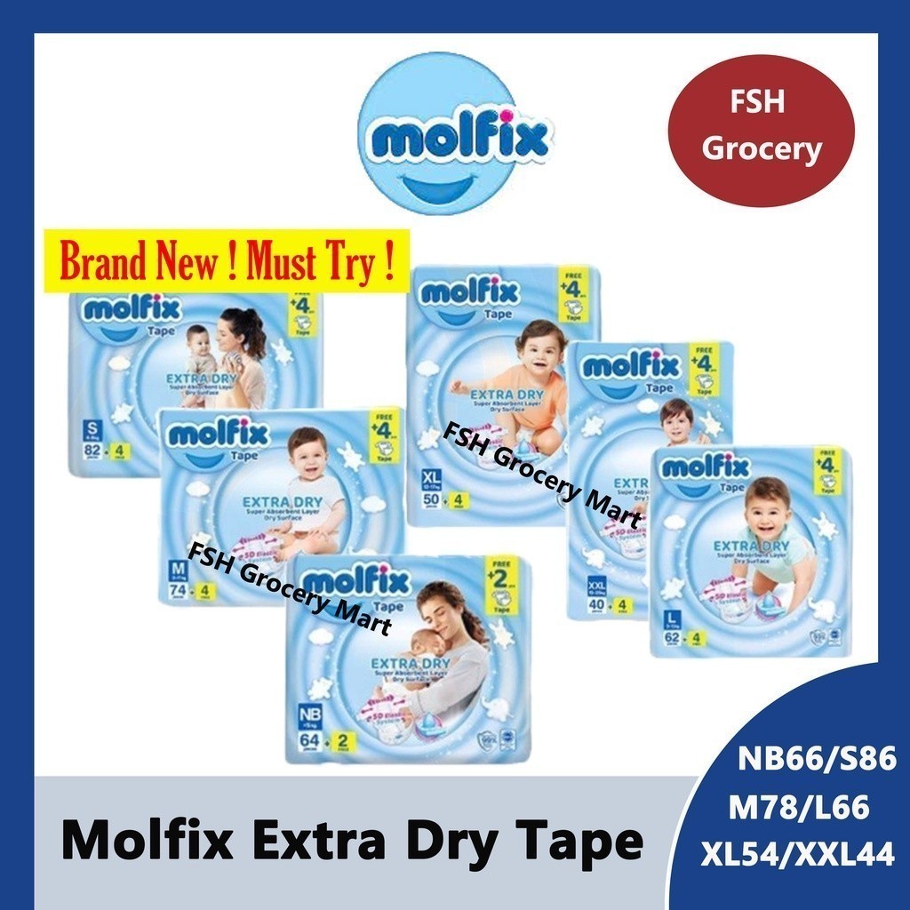 Molfix Extra Dry Tape Diapers Super Jumbo - S80/M60/L58/XL50/XXL40 ...