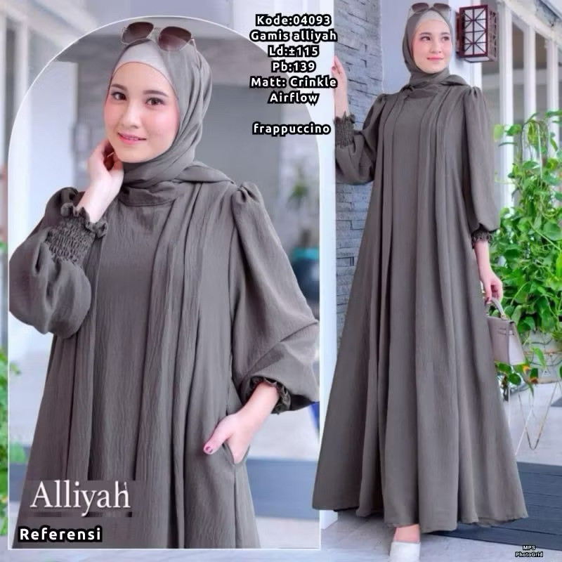 PGMT • Aliyah Gamis Muslimah Eid Material Crinkle Airflow Gray Brown ...