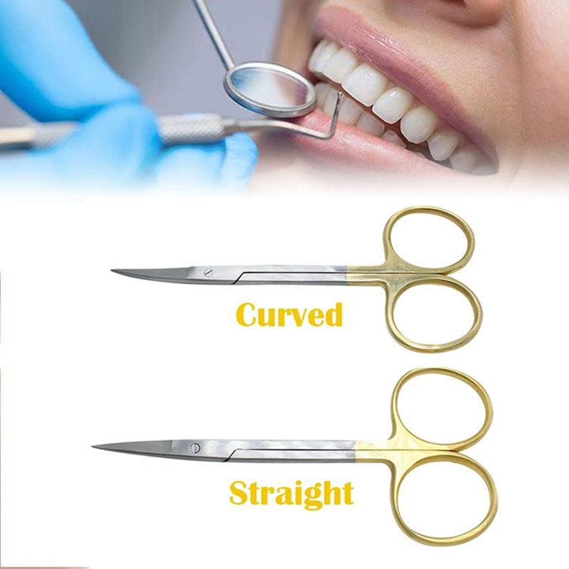 Stainless Steel Dental Surgical Scissors Straight/Curved Tip Gold ...