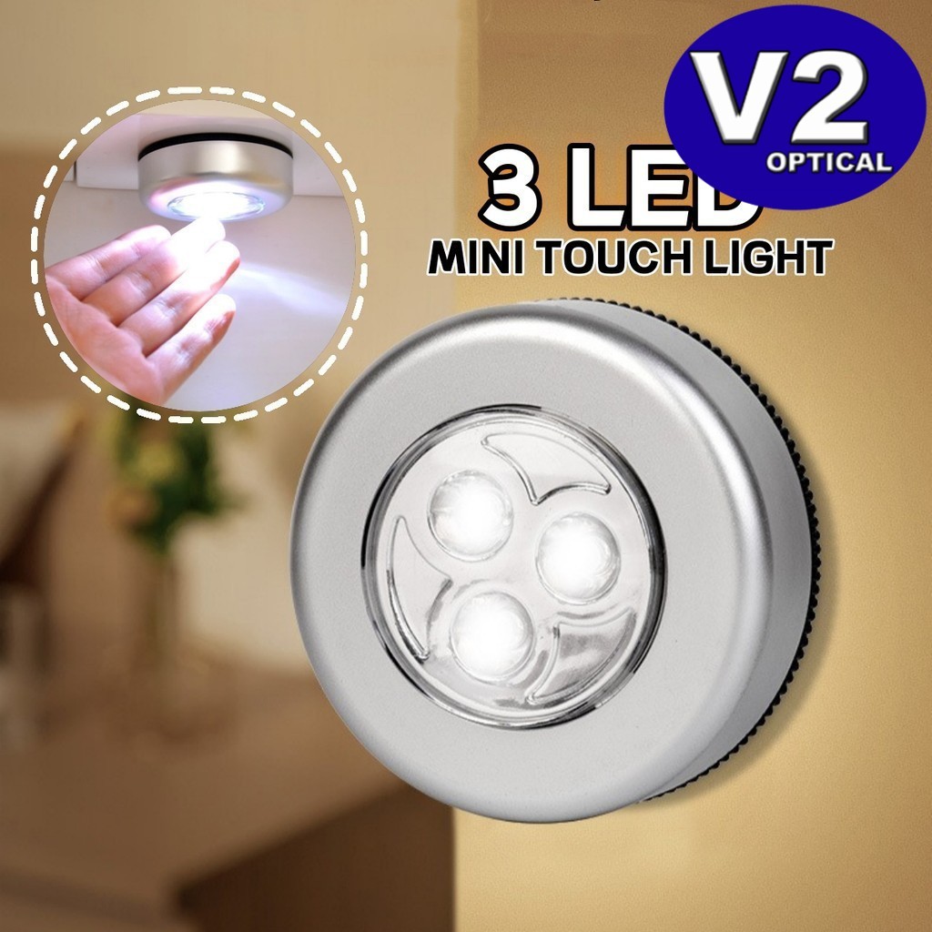 3 LED Mini Touch Lamp Battery Powered Tap Control Stick Wall Wireless ...