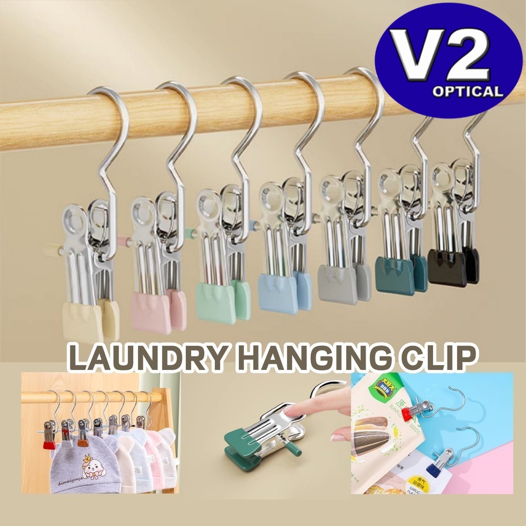 (1 PCS) Non-slip Hanging Clip With Hook Stainless Steel Portable Travel ...