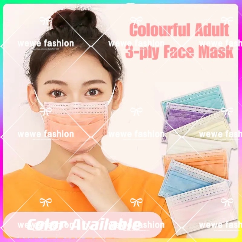 READY STOCK!!!Colourful【50PC】Adult 3-Ply Disposable Face Mask / Topeng ...