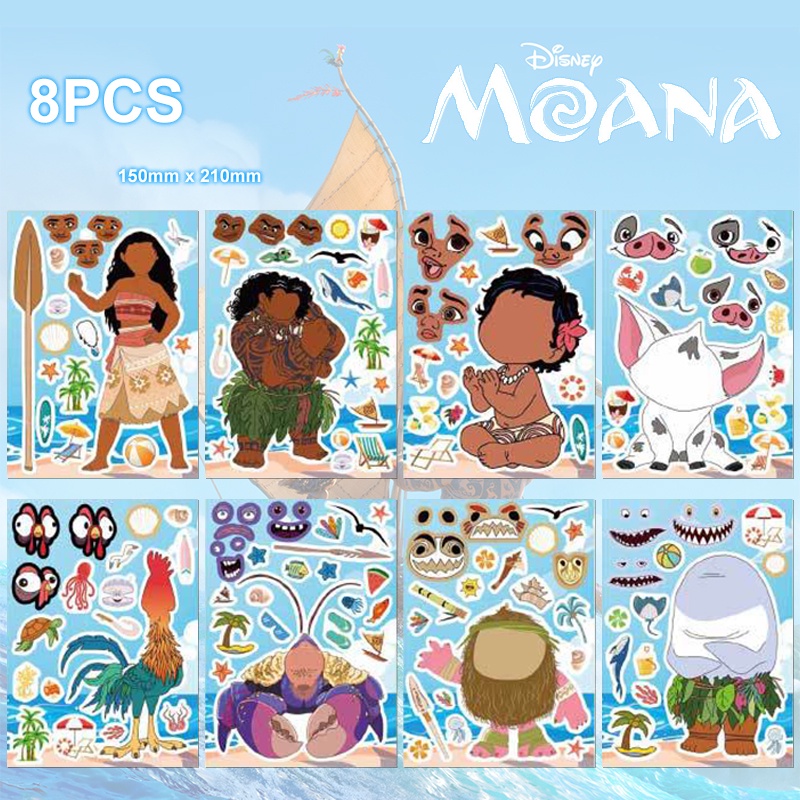 8pcs/set Disney Cartoon Moana Puzzle Stickers for Children DIY Face ...