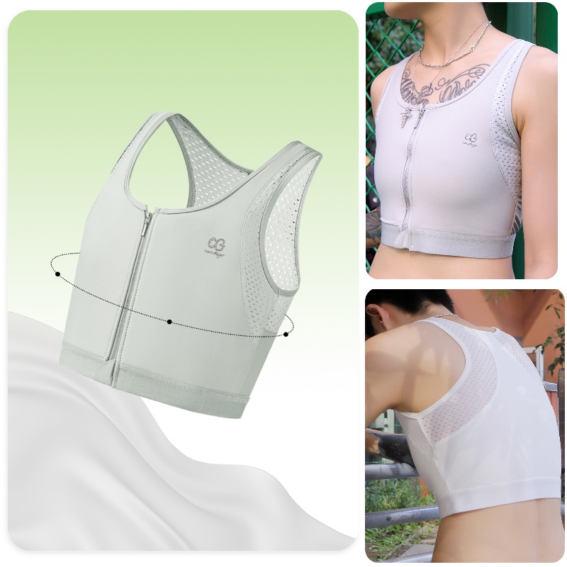 Zipper Chest Binder Corset mesh 21cm reverse zipper wrap Short Breast ...