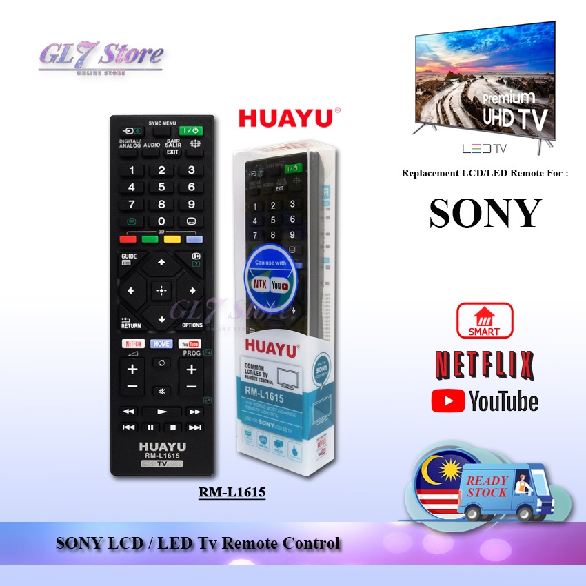 SONY BRAVIA LCD LED SMART TV REMOTE CONTROL WITH YOUTUBE & NETFLIX RM-L1615 RM-L1185 L1185V TV ...