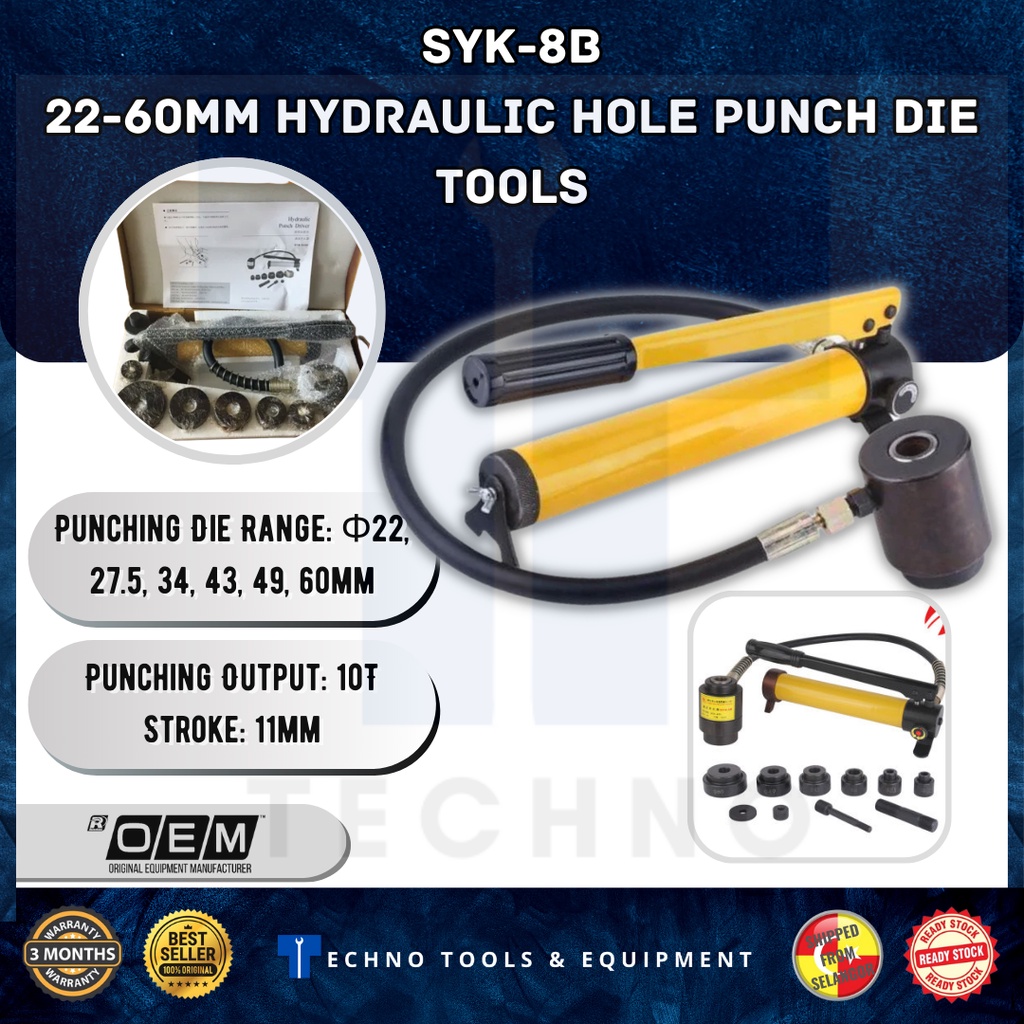 SYK-8B Portable Hydraulic Knockout Hole Punch Driver Tool Kit 22~60mm ...