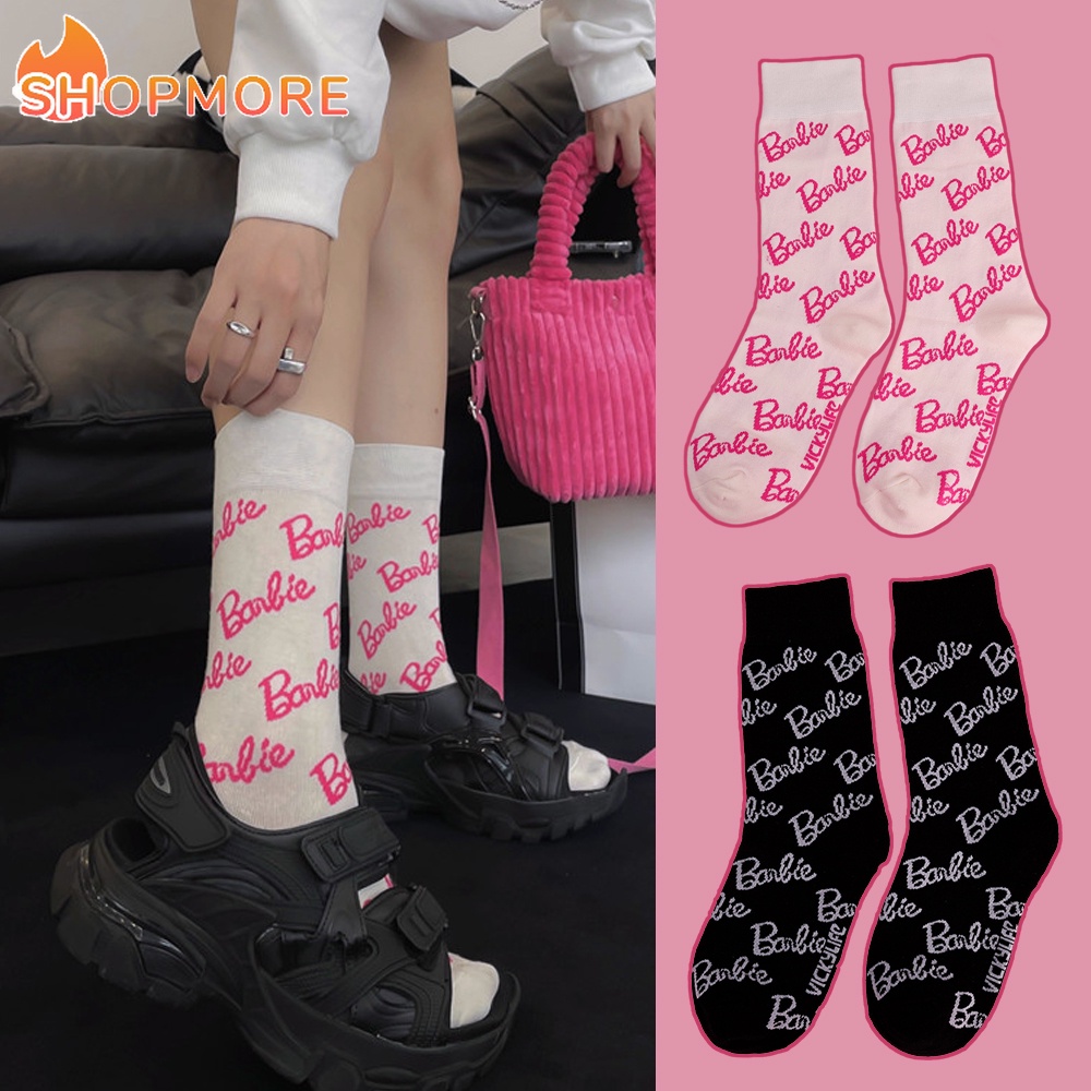 [Marvelous] Barbie Retro Black White Cotton Sock Y2K Alphabet Medium ...
