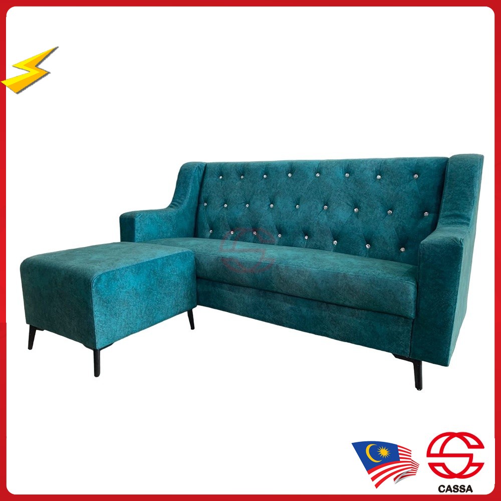 Cassa Shine(S) Chesterfield GDS Diamond L Shape 3 Seater + Stool GDN Chesterfield Sofa Velvet ...
