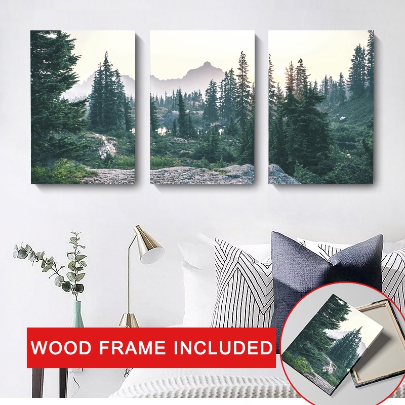(With Frame)Forest Landscape Cloud and Mist Canvas Posters with Frame ...