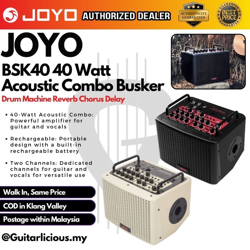 JOYO BSK40 40 Watt Acoustic Combo Busker Guitar Amplifier Rechargeable ...