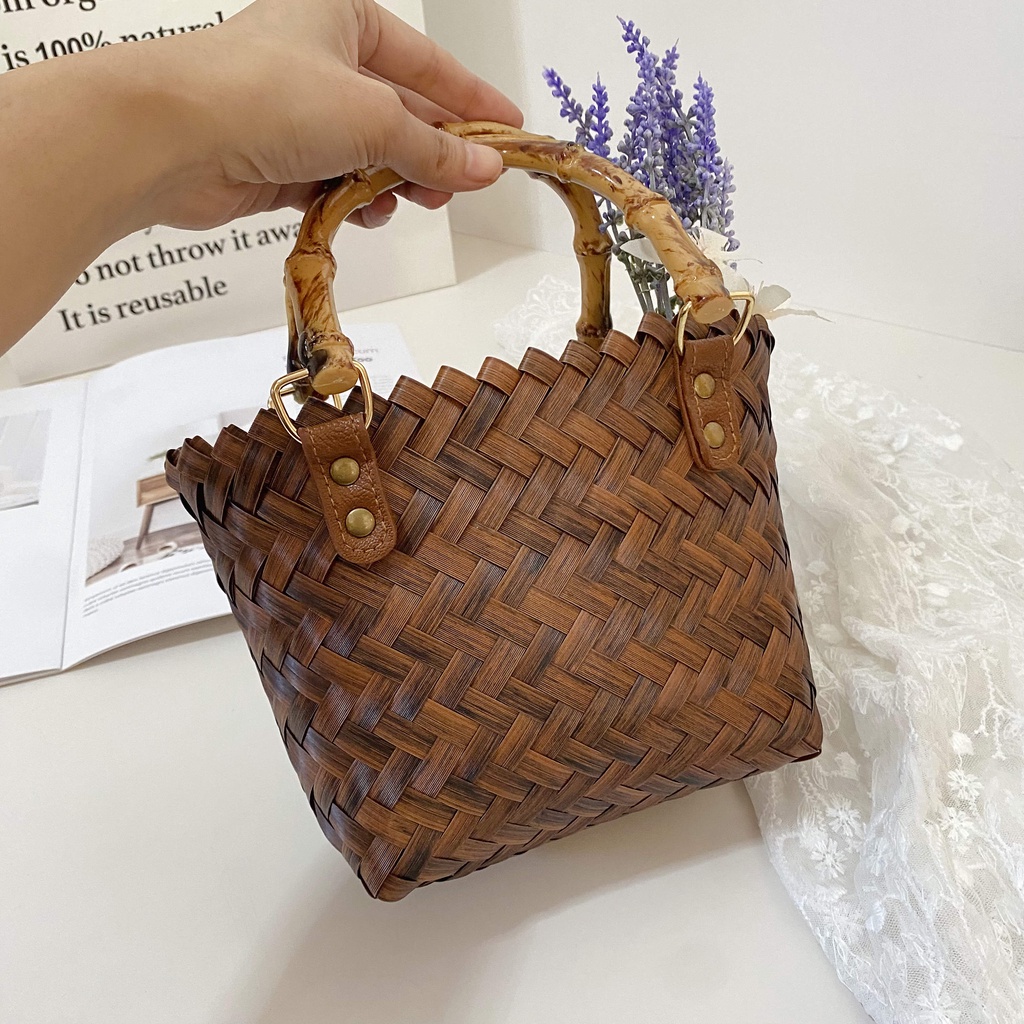 Mini Size Kids Adult Tote Bag PVC Bakul Anyaman Handmade Woven Bag ...
