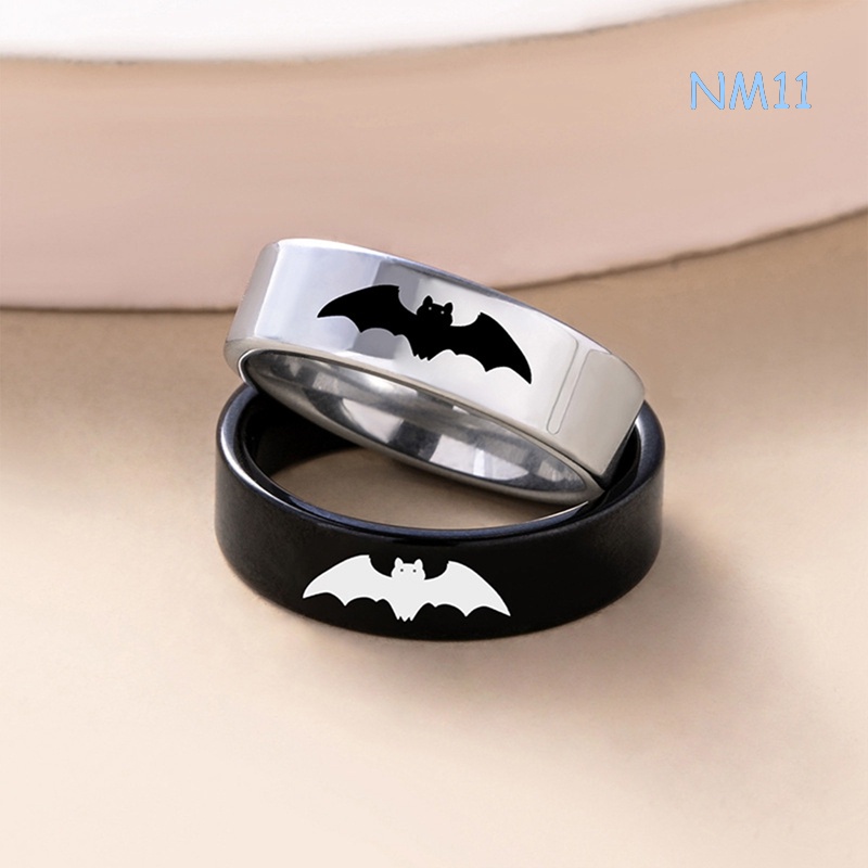 NM11 Cute bat pattern men’s and women’s stainless steel couple rings ...