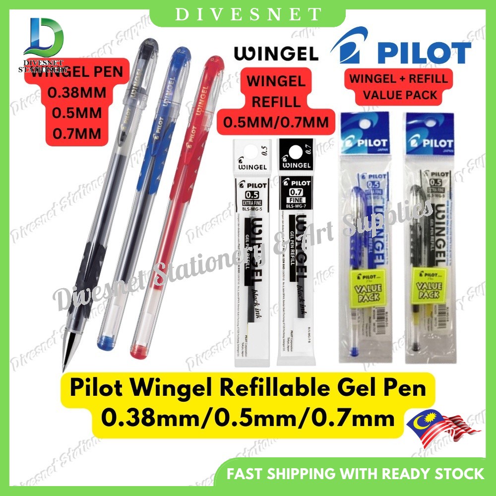 Pilot Gel Pen Wingel Refillable 0.38mm/0.5mm/0.7mm Refill (BLS-WG) Pen ...