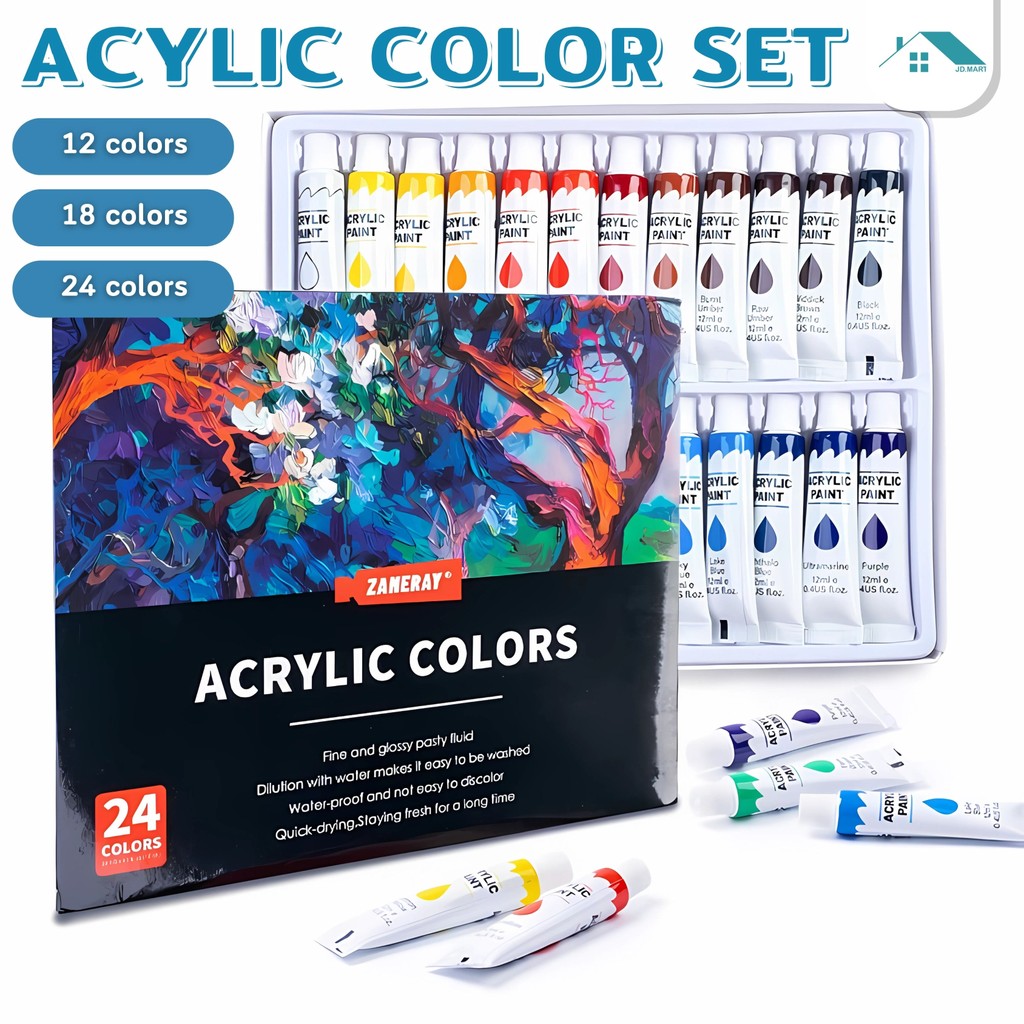 Acrylic Paint Set (12/18/24x12 ML) used for painting canvas , color ...