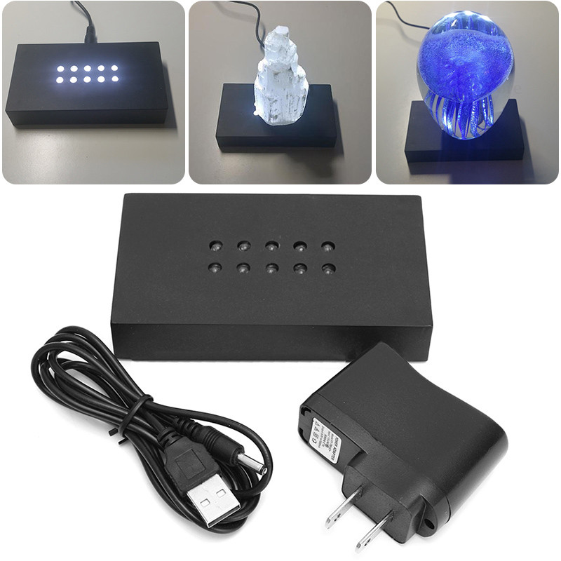 10 LED Brilliant White Light Stand Base AC Adapter USB Crystal Display ...