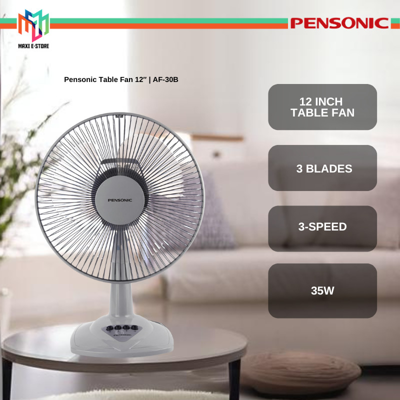 Pensonic AF-30B 12 Inch Table Fan 3 Blades 3 Speed Setting AF30B Kipas ...