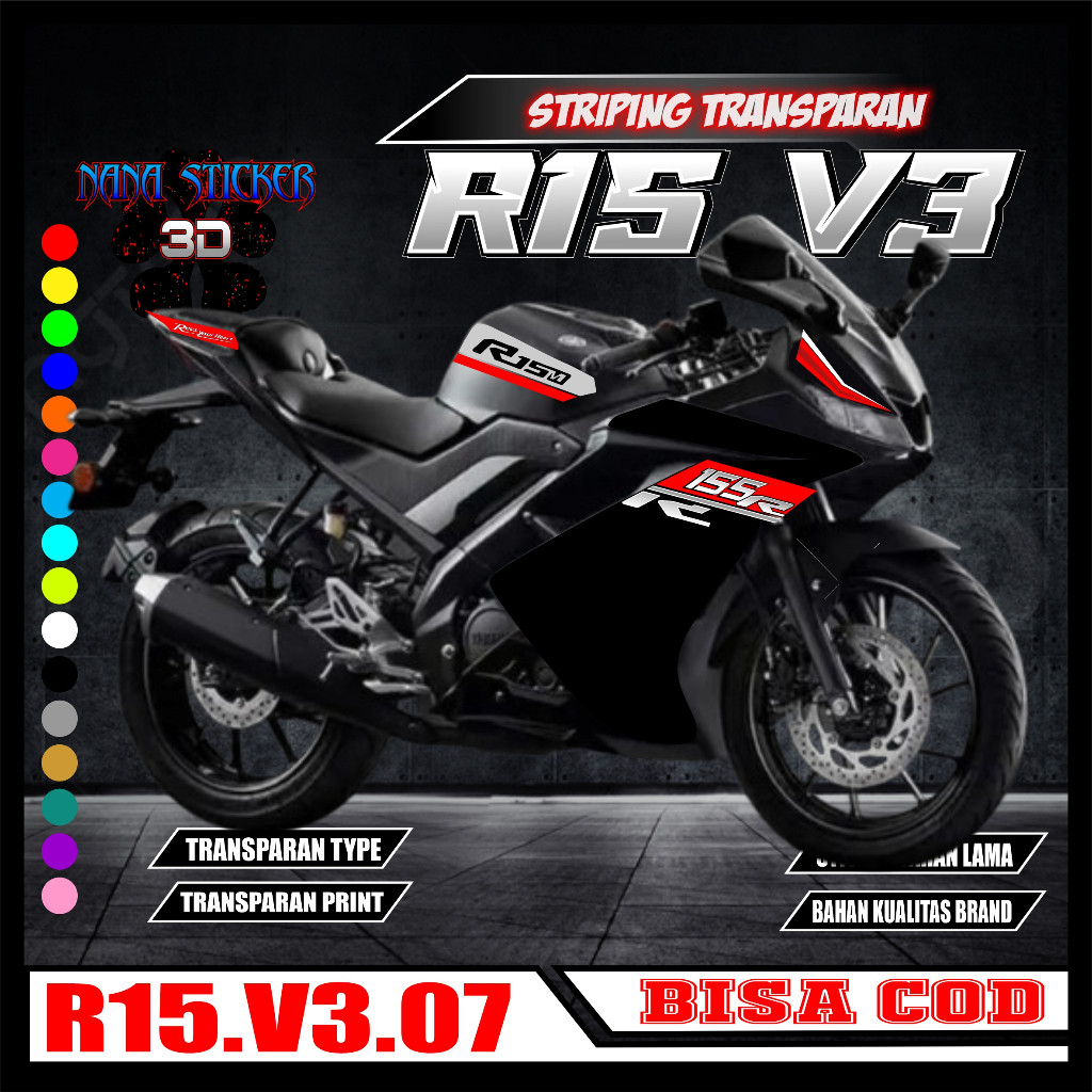 Transparent Striping YAMAHA R15 V3 Sticker Variations Sticker list for ...