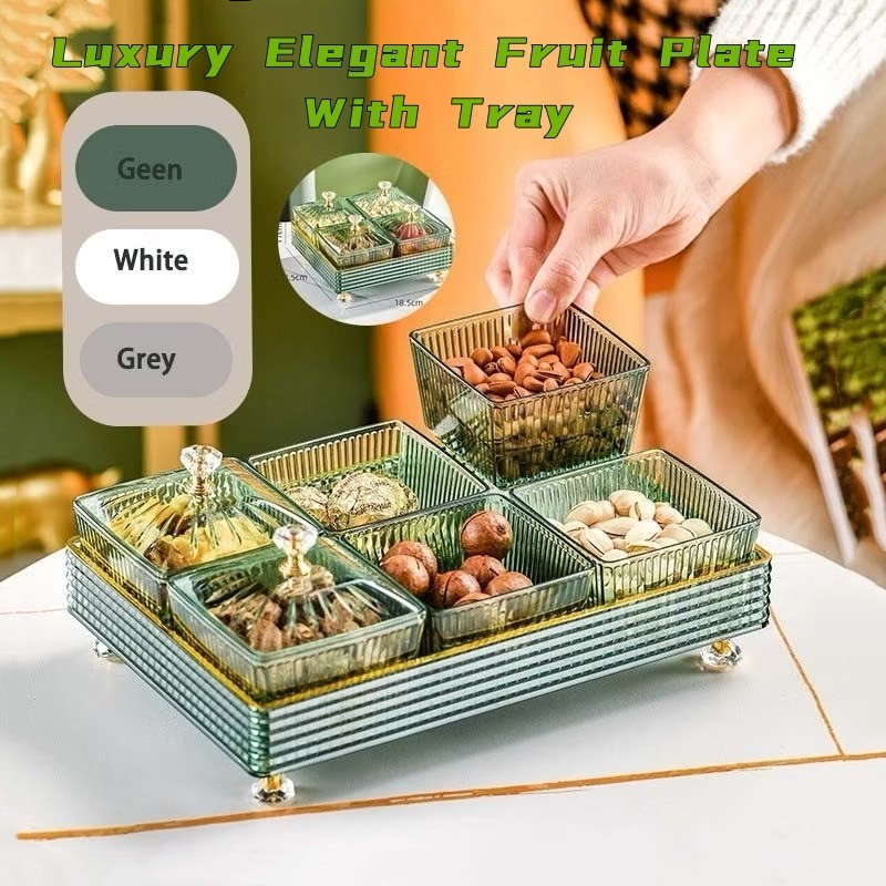 4/6 Grid Kaca Bekas Kuih Raya Fruit Plate Glass Dry Food Container ...