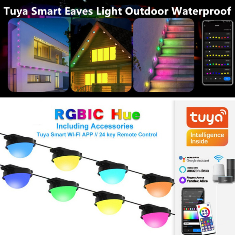 Raya Decoration Tuya Led Strip Light Eaves Light 20M Rgb Light Outdoor Waterproof with Music ...