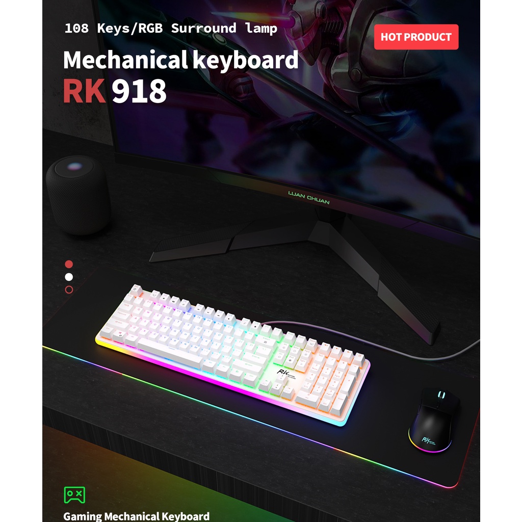 Royal Kludge RK918 Full RGB Backlit Wired Mechanical Keyboad 104Key 100 ...