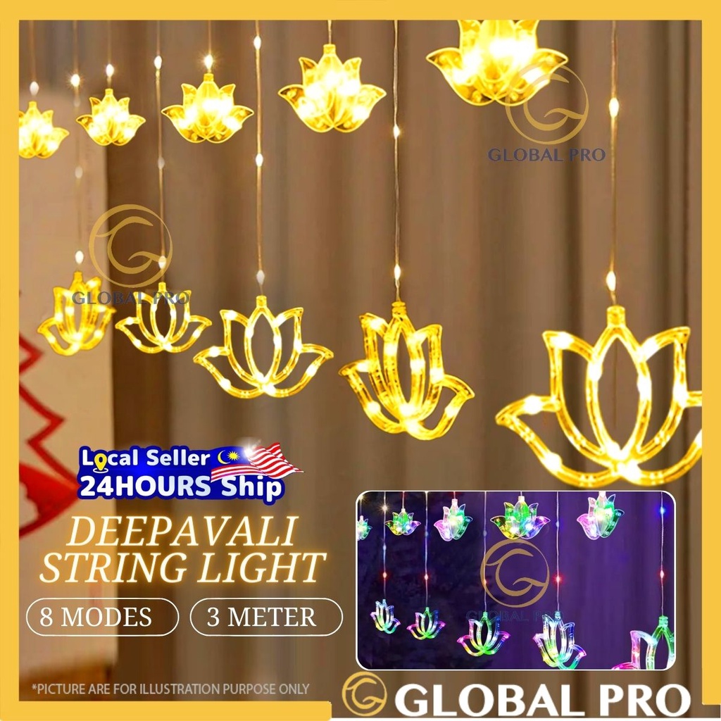 Lotus Curtain String Light Deepavali Light Diwali Icecle Light Lampu ...