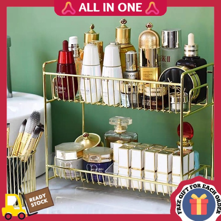 Golden Double Layer Rack Storage Rack Desk Organizers Stainless Steel ...