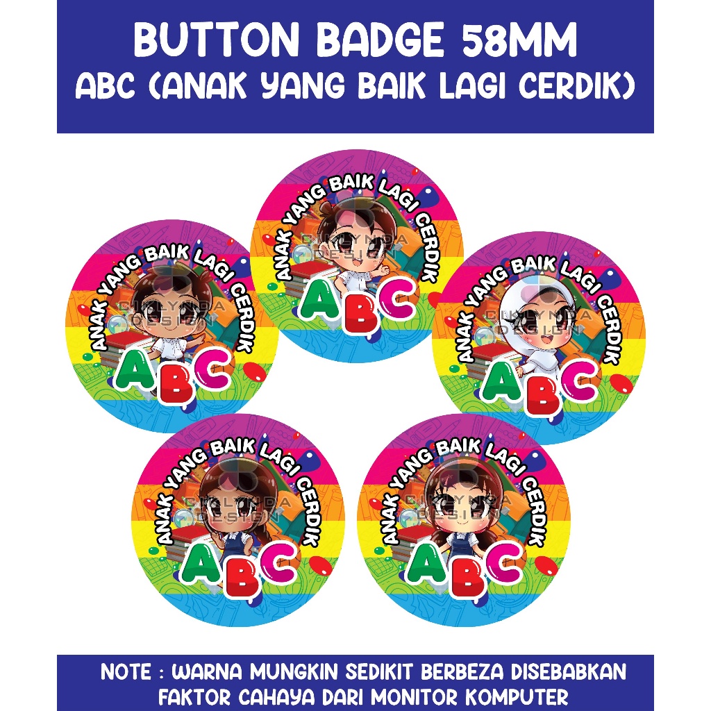 BUTTON BADGE SAFETY PIN - ABC (Anak yang Baik Lagi Cerdik) | Shopee ...