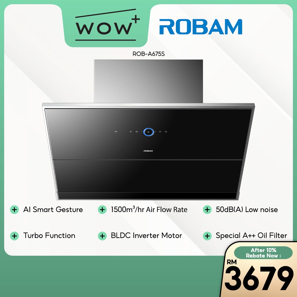 Robam ROB-A675S (A675S) Cooker Hood - 90cm, Featuring Brushless DC ...