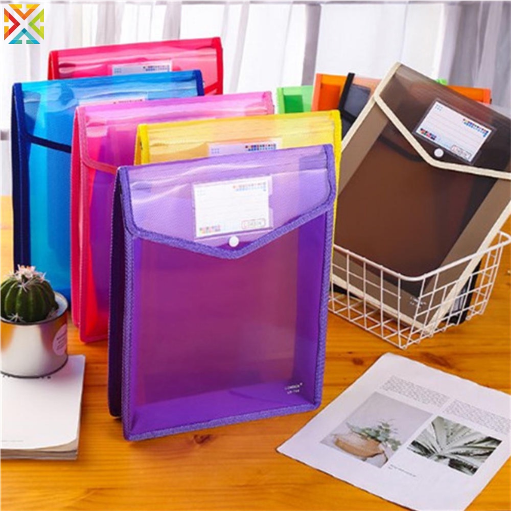 A4 File Folder Holder Transparent Document Pouch Portable Button ...
