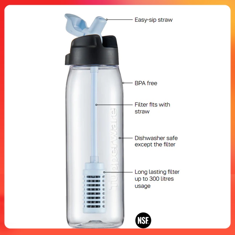 Tupperware Pure & Go™ Water Filter Bottle 750ml New Technology ...