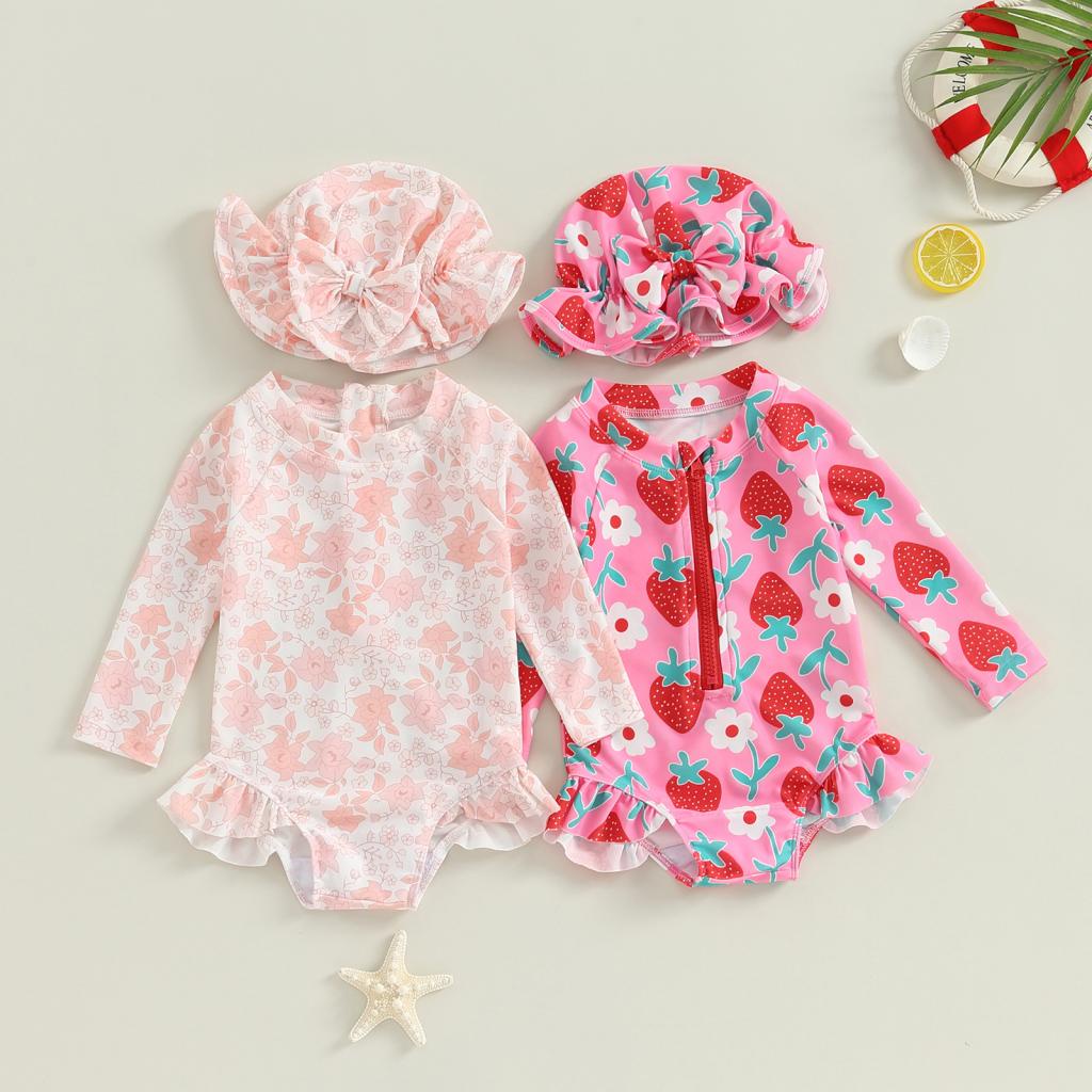 Noli-Baby Girl Swimsuits Summer Floral Print Ruffled Jumpsuit and Swim ...