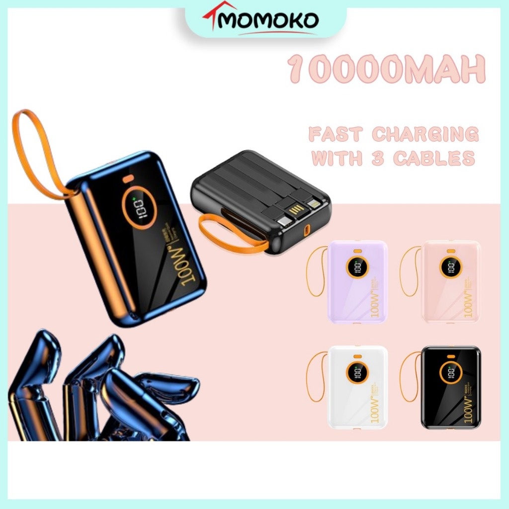 100W Fast Charging Power Bank 10000mAh Power Bank Built in Type-C Cable Portable Charger ...
