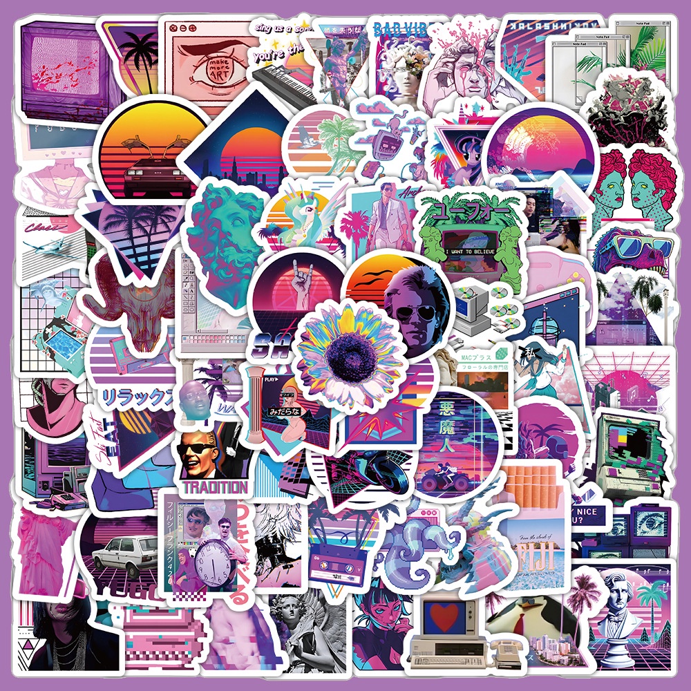100Pcs/Set Vaporwave Art Mini Stickers DIY Fashion Waterproof Doodle ...