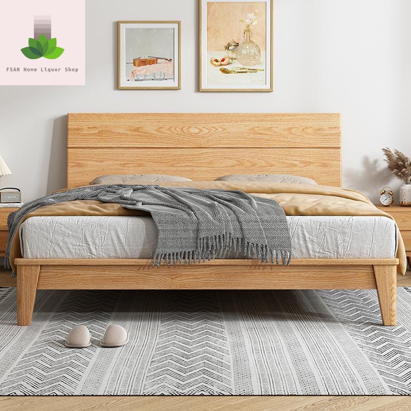 №Japanese style log style Nordic all solid wood large bed 1.8m modern ...