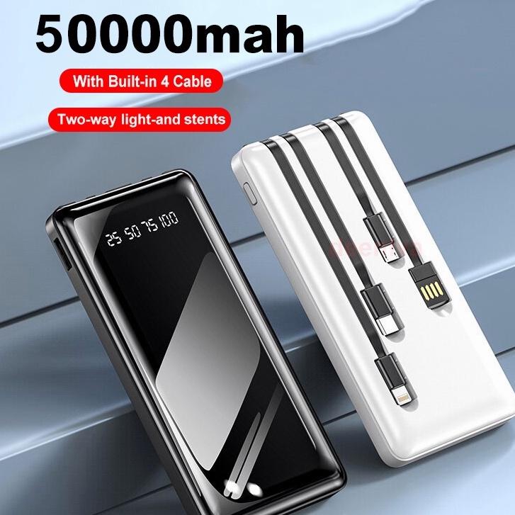 50000mAh Power Bank 4 Cables Full Capacity Mini Powerbank Portable Fast ...