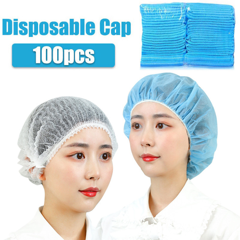 100 Pieces Disposable Double Ribs Hair Head Cover Cap Net Non Woven Cap ...