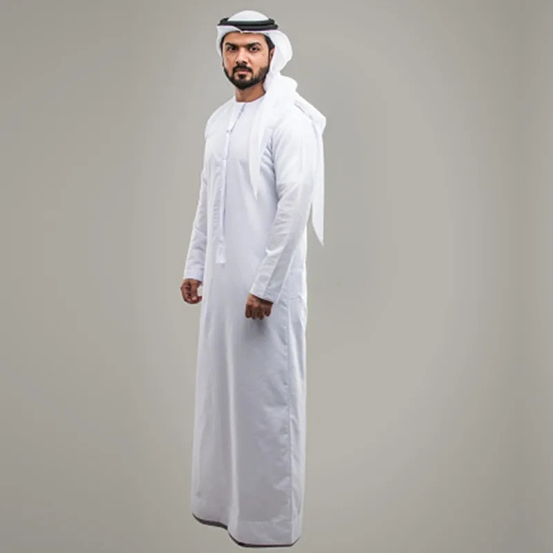 Men White Muslim Robe Islamic Kaftan Saudi Arabia Solid Color O Neck ...