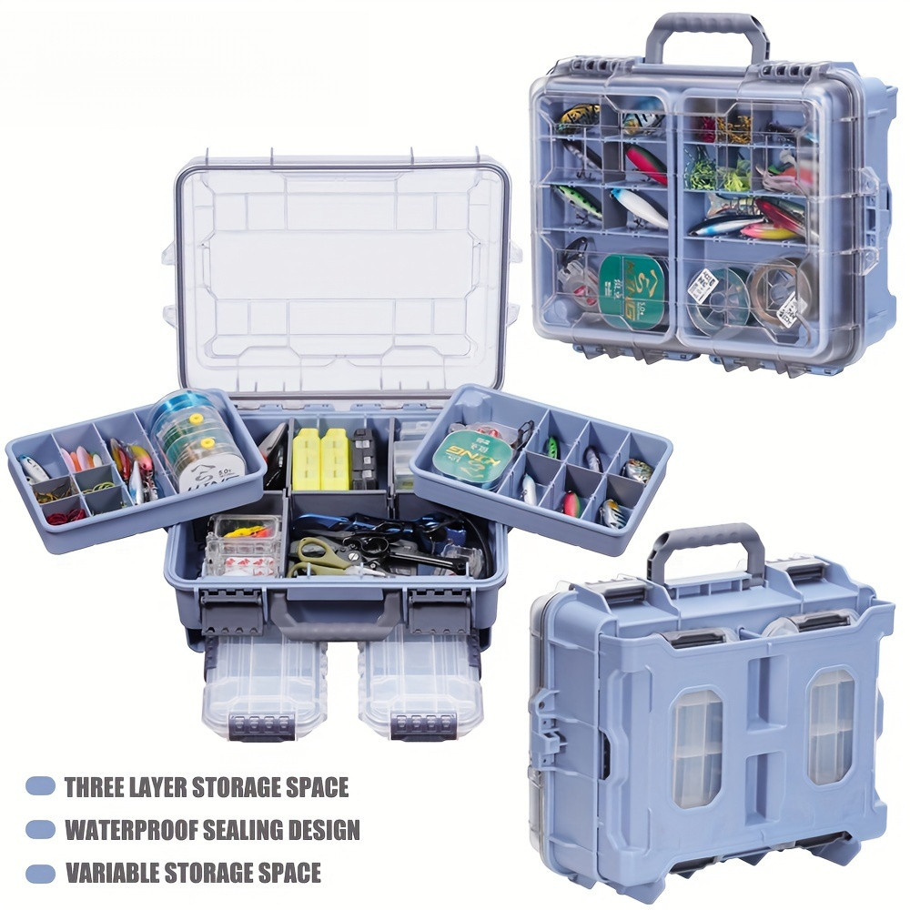 3-Tier box fishing Tackle Box Adjustable Compartments Secure Lock ...