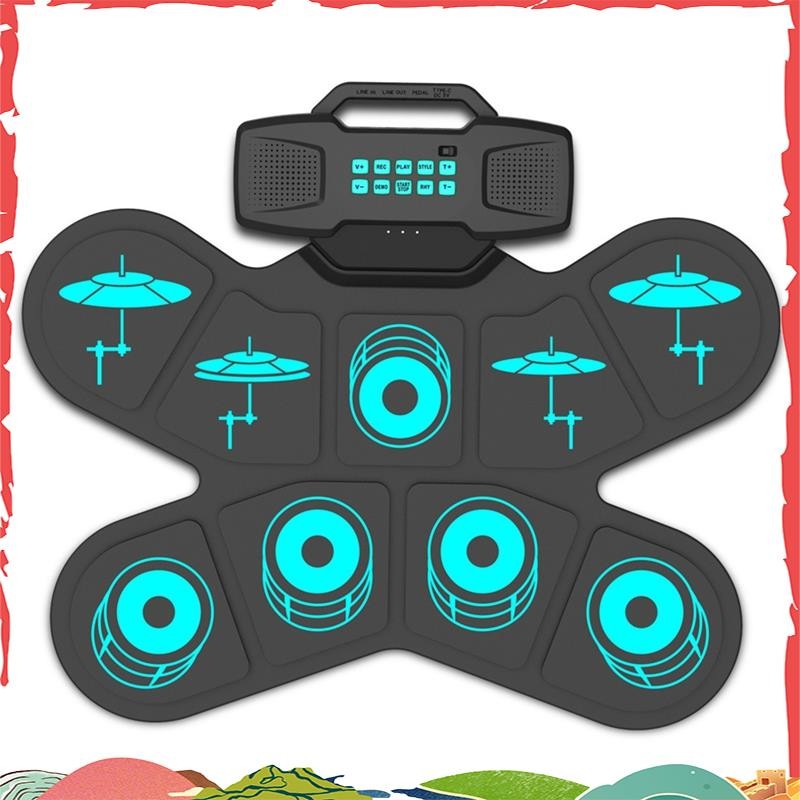 Electronic Drum Set Hand Roll Drum 9 Pads Dual Speaker Rechargeable ...