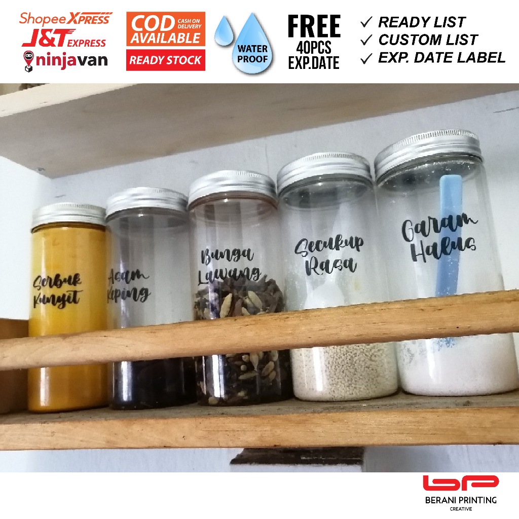 92pcs Sticker Label Dapur/Kitchen Style Font | Waterproof | BAHASA ...